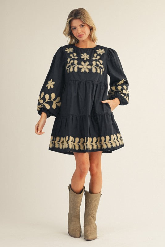 Embroidered Tiered Babydoll Dress – Peach Petunia